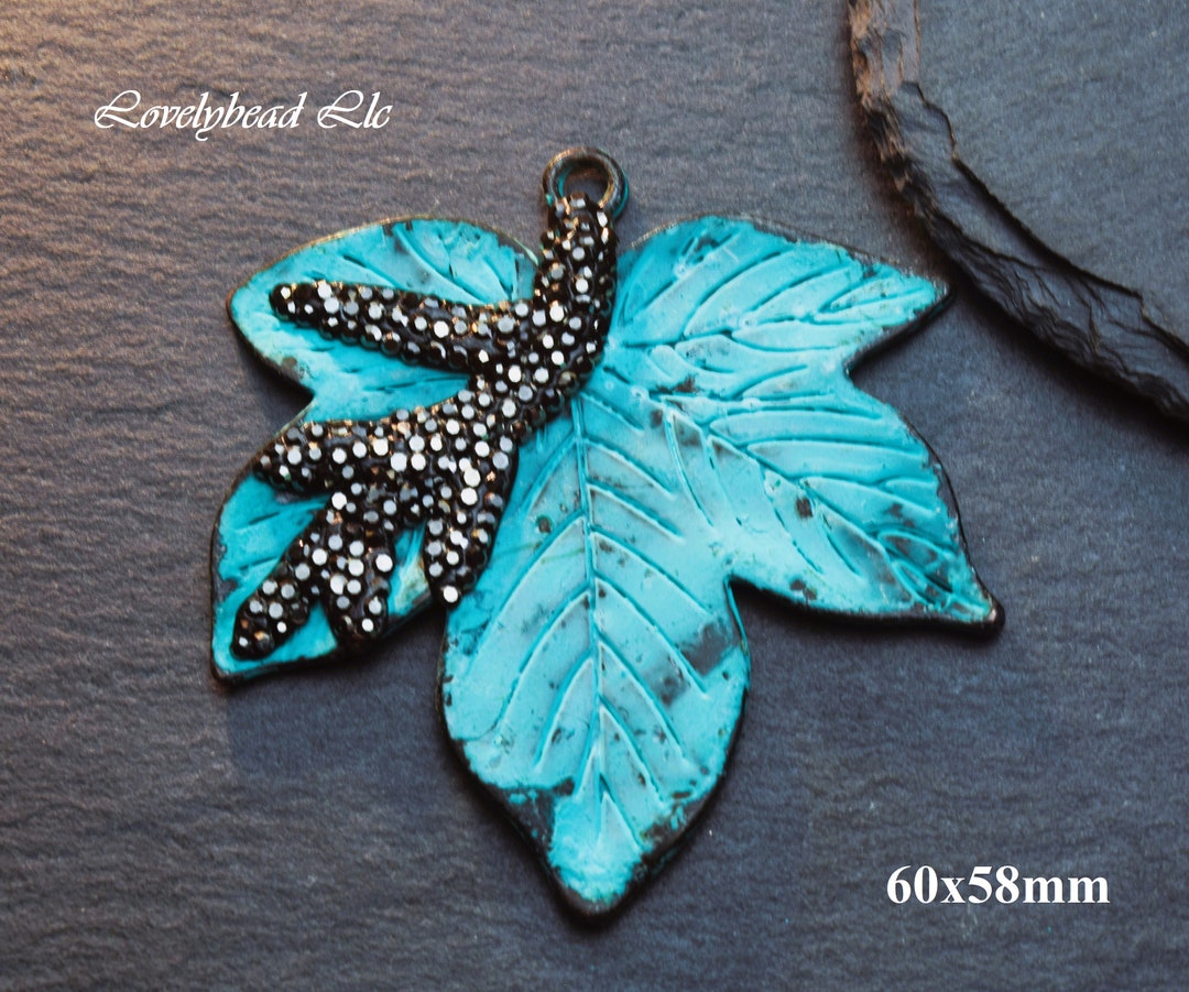 60x58mm Lead Free Patina Pewter With Pave Leaf Pendant - Etsy