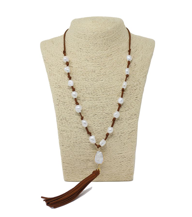 Lovely Bead Handmade Suede Necklace With a Suede Tassel and a Gold Link ...