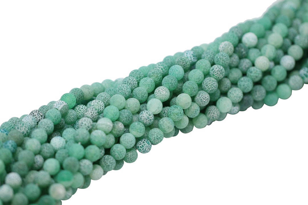Round Green Fire Agate, Crackle Agate Gemstone Bead Strand (15 Inches ...