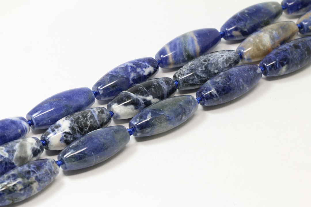 40x16mm Sodalite Long Oval, Rice Shape, Barrel Gemstone Bead Strand (15 ...