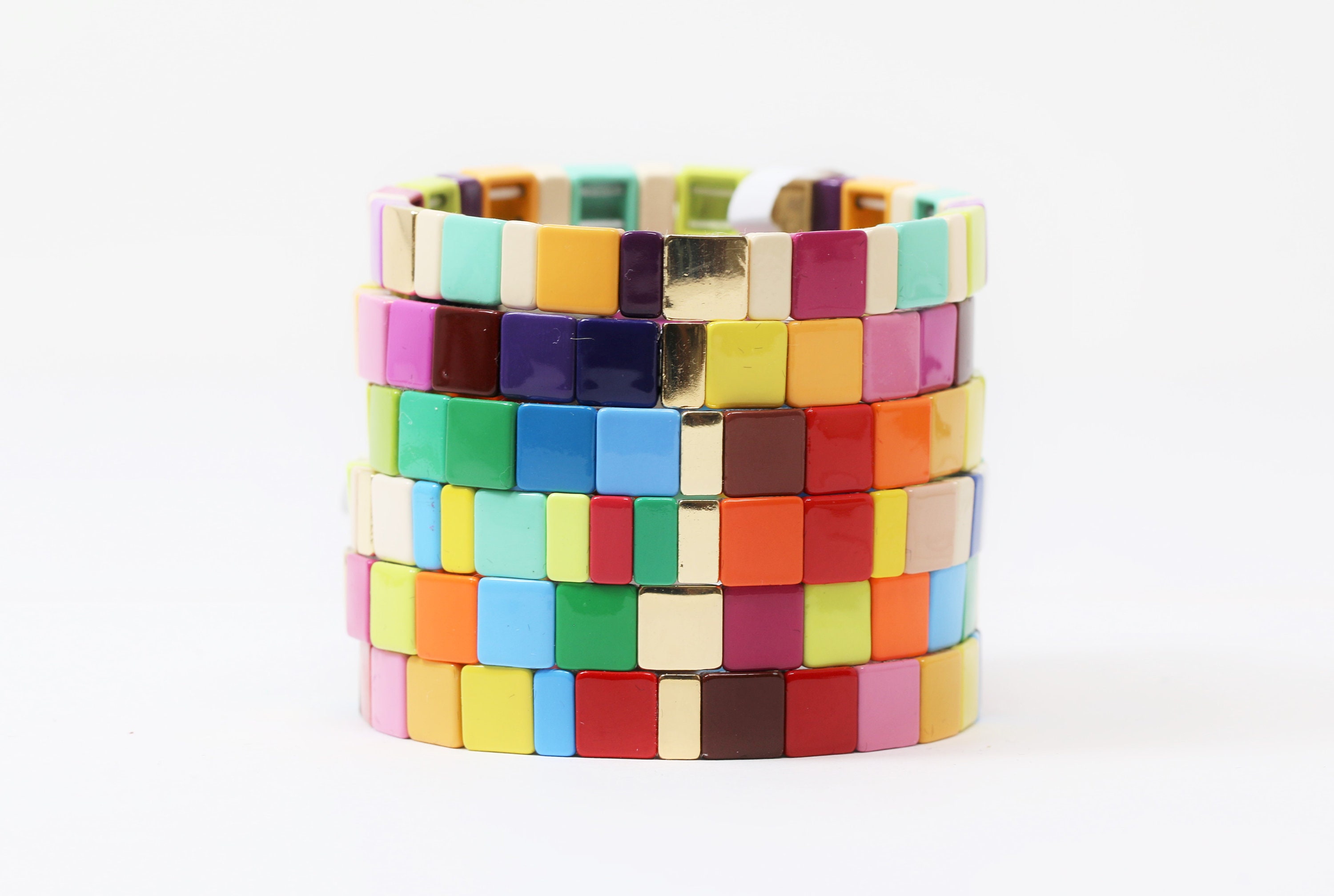 Large Tila Tile Stretchy Bracelet- Multicolor Stack- 7.5- Wholesale ...