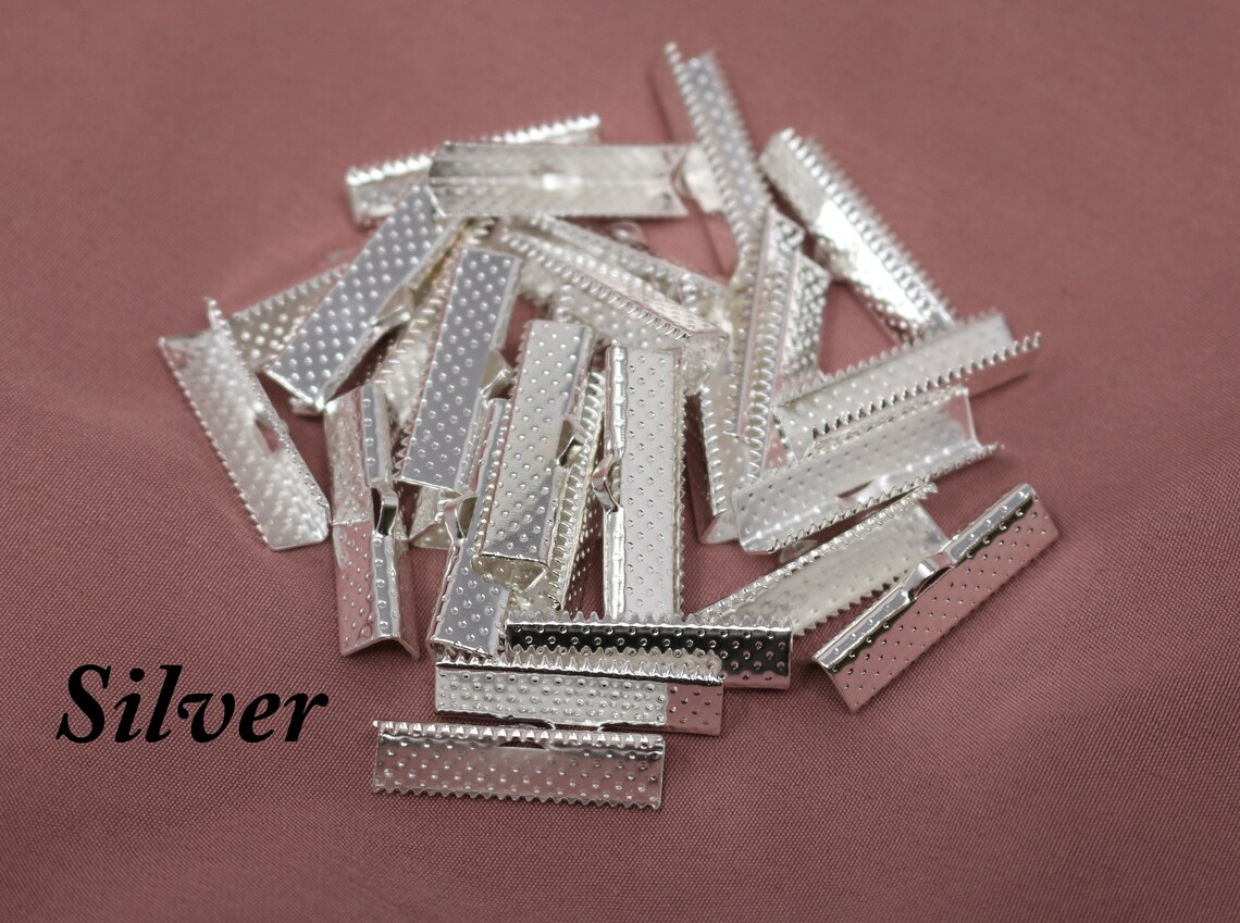 25mm Ribbon End Crimps, Ribbon Cord End Clamps Crimp Beads, End Crimps ...