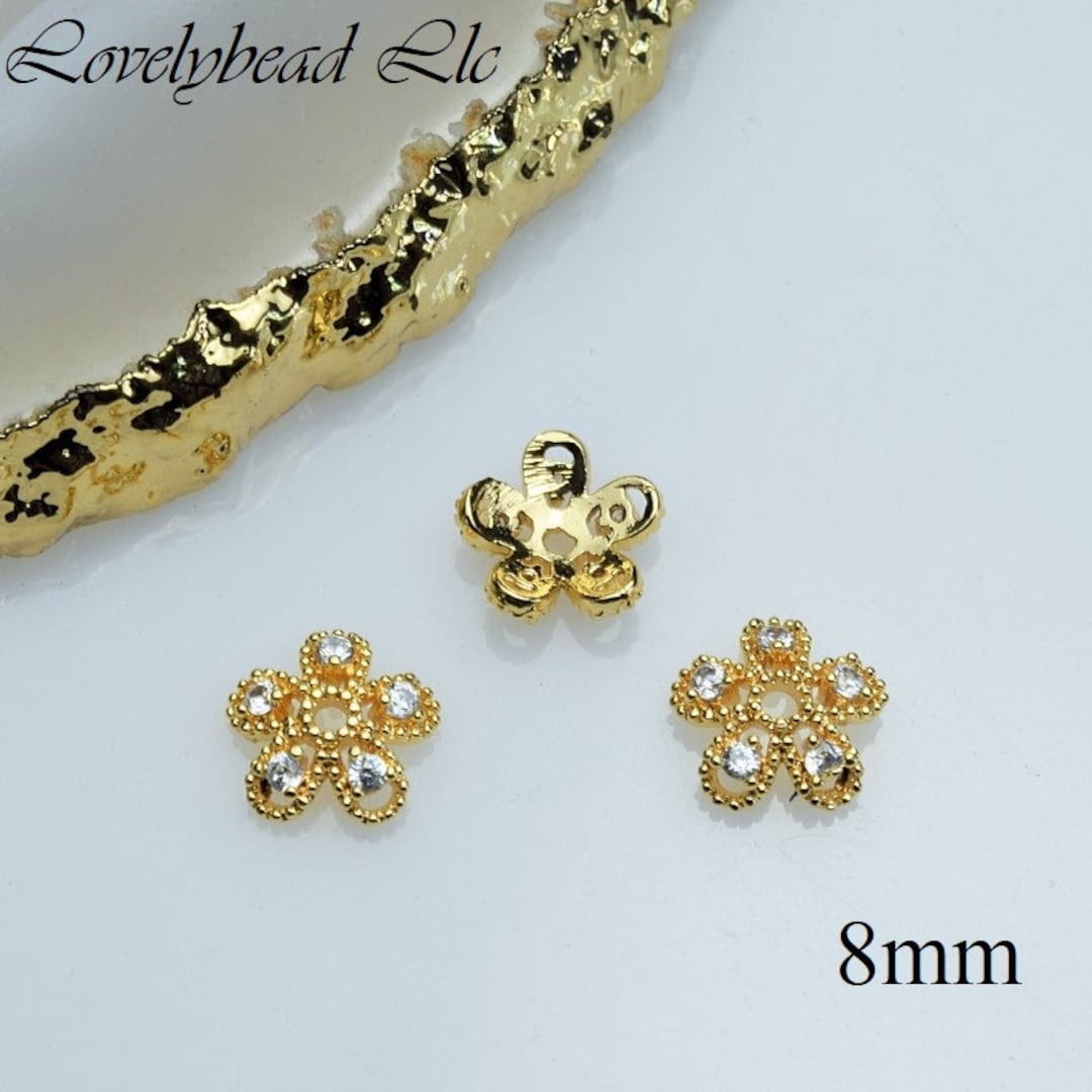 14k Gold Coded Bead Cap With CZ Rhinestones (8mm, 3 Pcs per Order) - Etsy