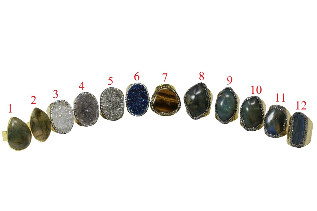 Elegant Gold Plated Natural Agate Titanium Druzy Geode Adjustable ...