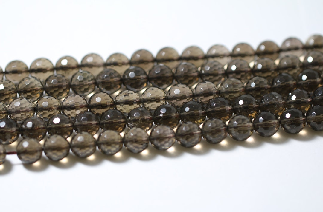 Faceted Round A+ Smokey Quartz Gemstone Beads (15.5 Inches Long Strand ...