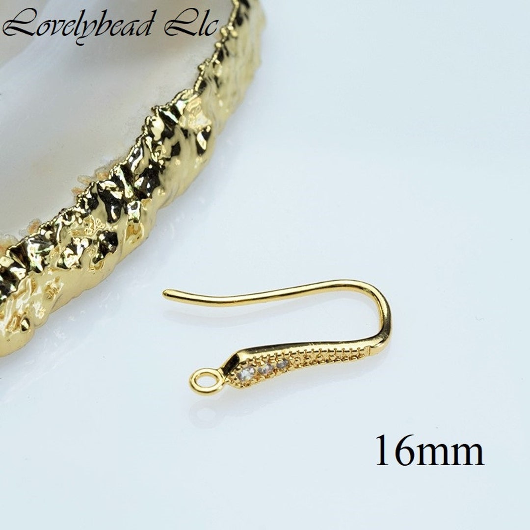 14k Gold Coded Ear Hook With CZ Rhinestones Earwire -earring Hook - Ear ...