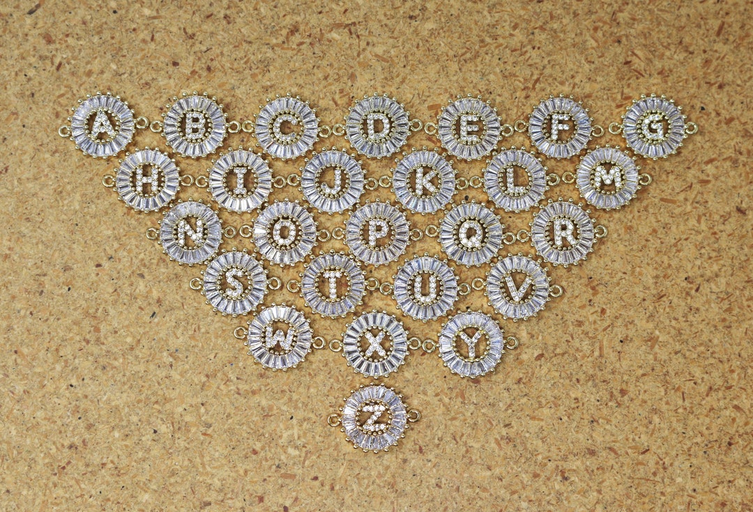 21mm Small Gold Alphabet Letter Connector With CZ Rhinestones, Pave CZ ...
