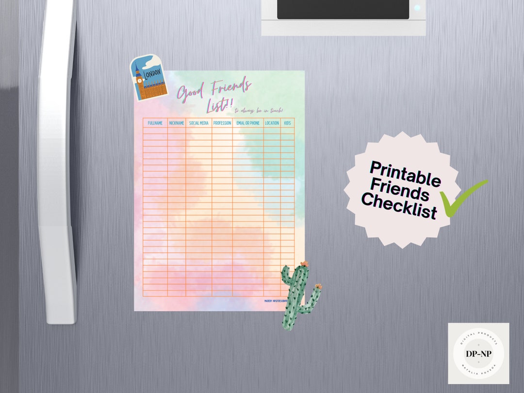 Downloadable Friends Checklist - Millennial Friends List to Follow up ...