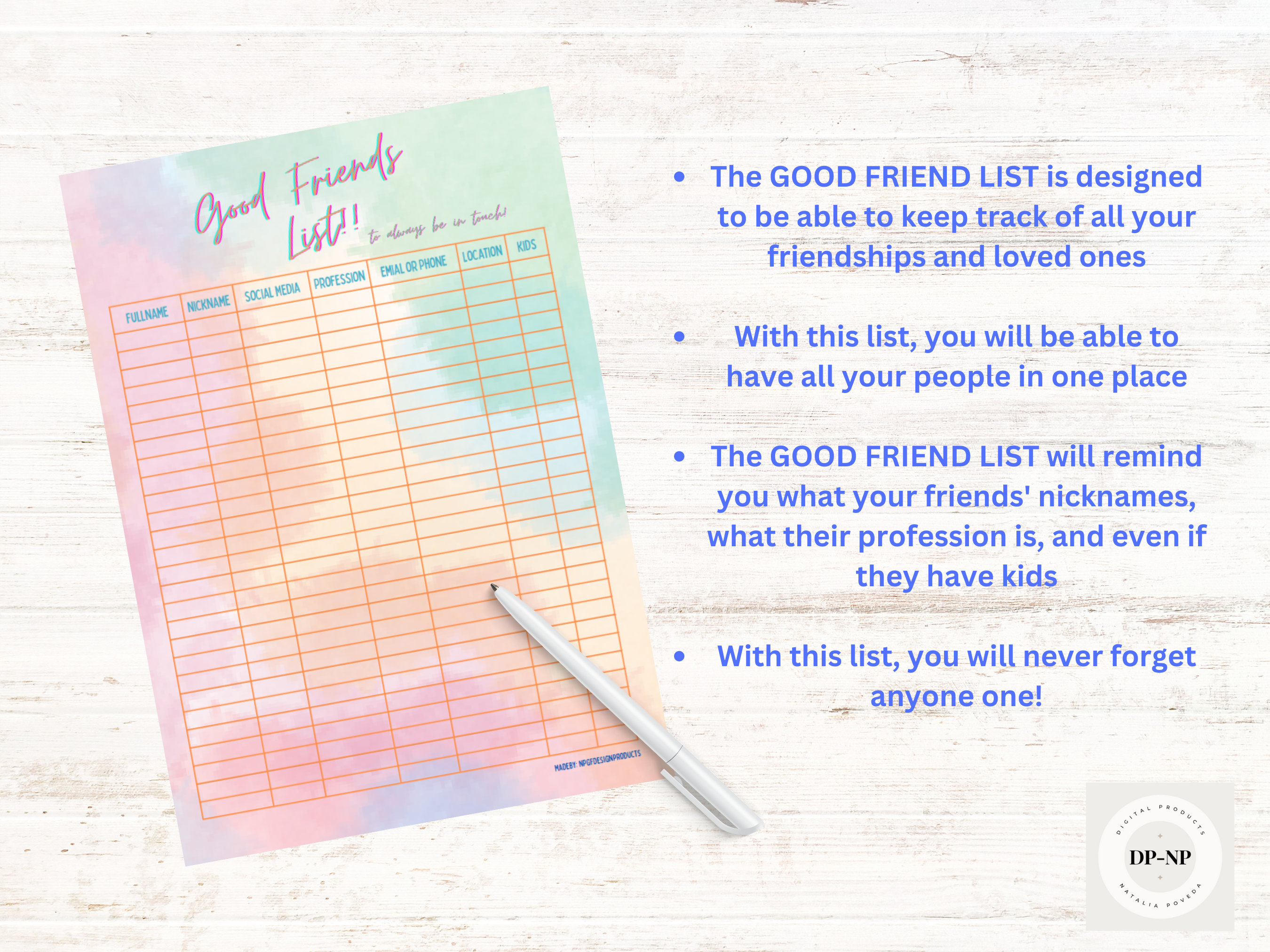 Downloadable Friends Checklist - Millennial Friends List to Follow up ...