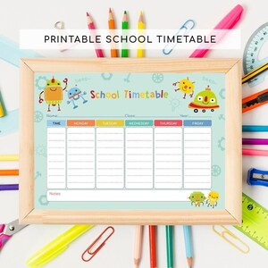 Printable Robots School Timetable, Kids Daily Schedule, Back to School ...