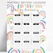 Printable Rainbow Happy Birthday Calendar, Kid Birthday Planner, Class ...