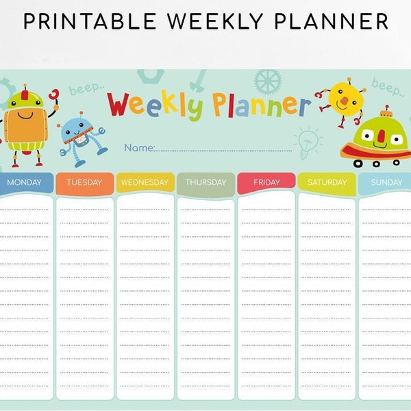 Kids Weekly Planner, Printable Sun Rainbow Daily Planner, Homeschool ...