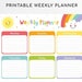 Kids Weekly Planner, Printable Sun Rainbow Daily Planner, Homeschool ...