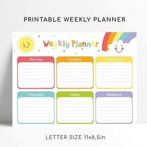 Kids Weekly Planner, Printable Sun Rainbow Daily Planner, Homeschool ...