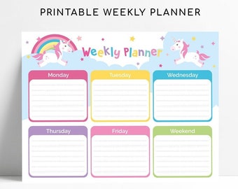 Kids Weekly Planner, Printable Sun Rainbow Daily Planner, Homeschool ...