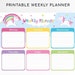 Printable Unicorn Kids Weekly Planner, Unicorn Daily Planner ...