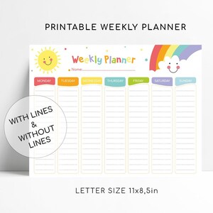 Kids Weekly Planner, Printable Rainbow Daily Planner, Homeschool ...