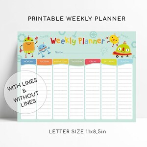 Printable Robots Weekly Planner, Robots Daily Planner, Printable Daily ...