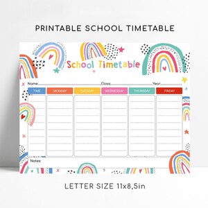 Printable Rainbow School Timetable, Kids Daily Schedule, Back to School ...