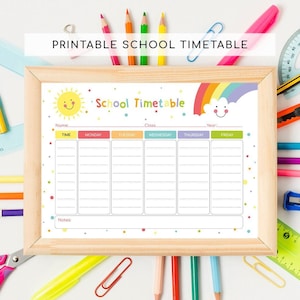 Printable Sun Rainbow School Timetable, Kids Daily Schedule, Back to ...
