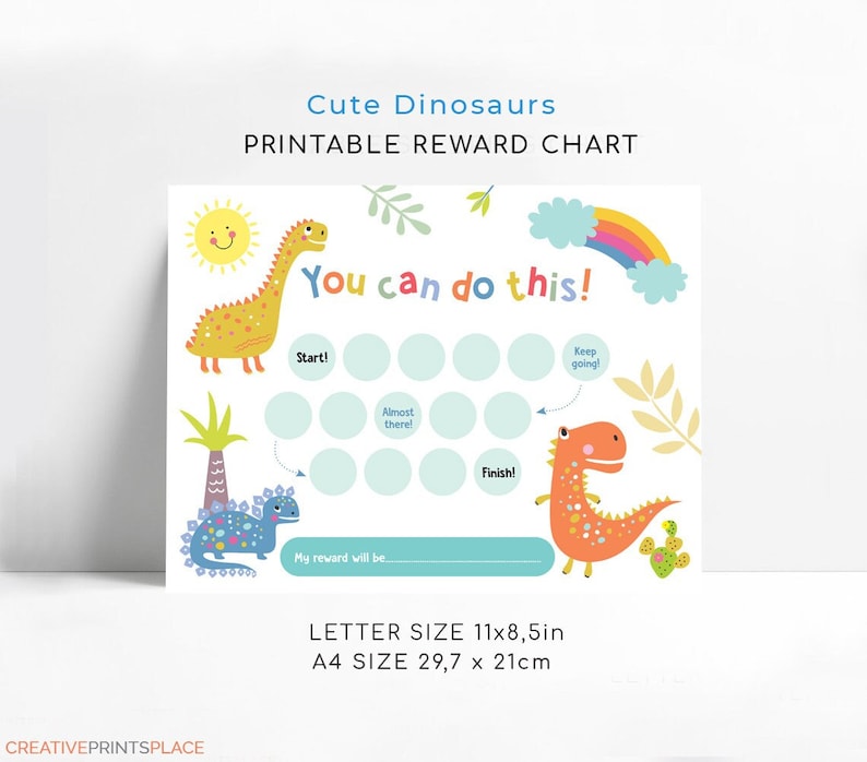 Printable Dinosaur Reward Chart: Kids' Behavior Tracker (instant ...