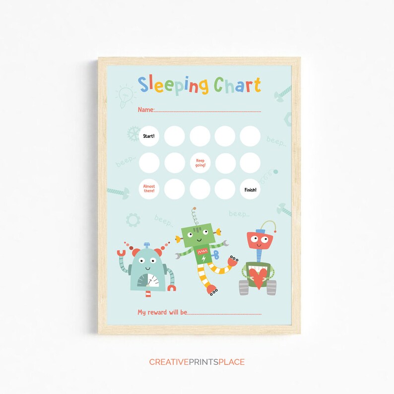 Happy Robots Sleeping Chart for Boys, Boy's Sticker Chart, Toddler ...