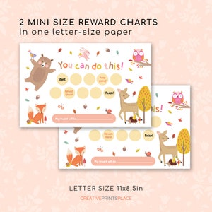 Mini Size Woodland Animals Reward Chart, Girls Sticker Chart, Small ...