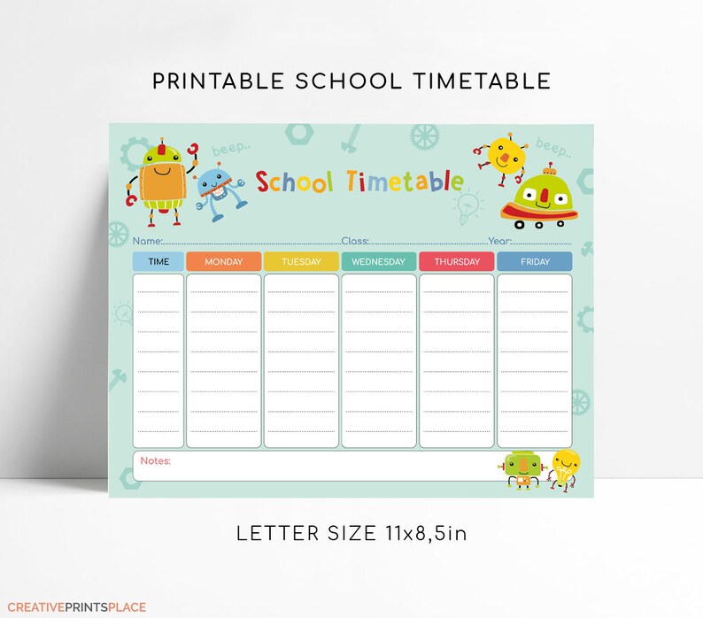 Buy Printable Robots School Timetable, Kids Daily Schedule, Back to ...