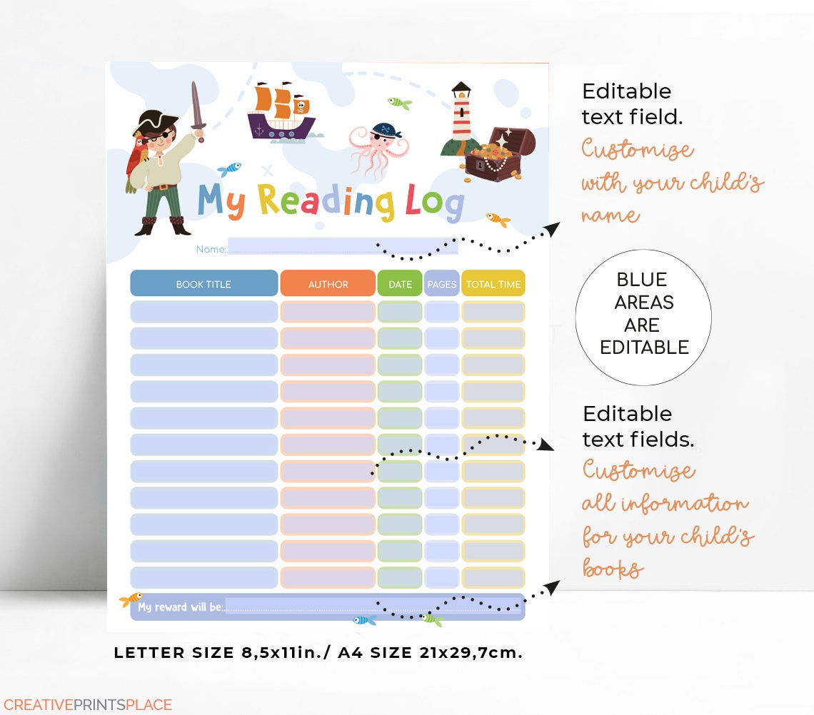 Printable Kids Pirate Reading Log, Reading Log for Kids, Kids Reading ...