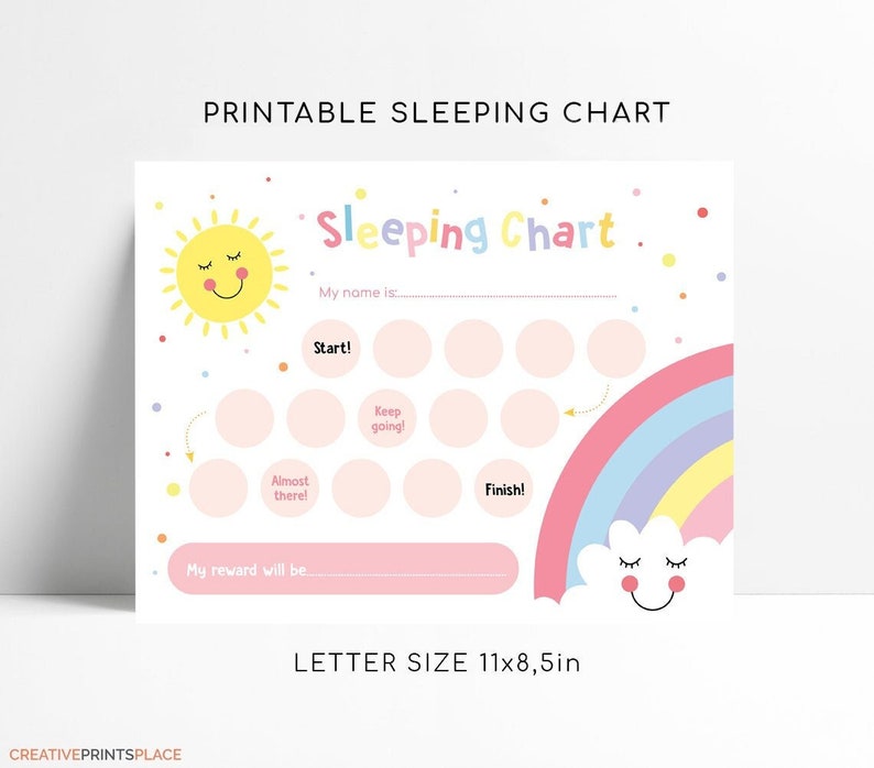 Printable Sun Rainbow Sleeping Chart for Girls Girl's - Etsy