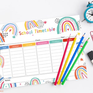 Printable Rainbow School Timetable, Kids Daily Schedule, Back to School ...