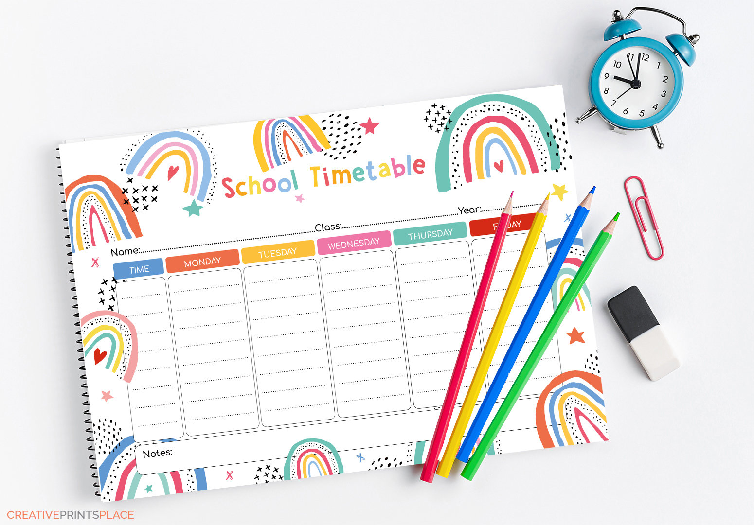 Printable Rainbow School Timetable, Kids Daily Schedule, Back to School ...
