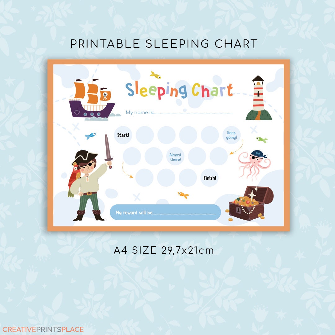 Printable Pirate Theme Sleeping Chart for Boys, Boy's Sticker Chart ...
