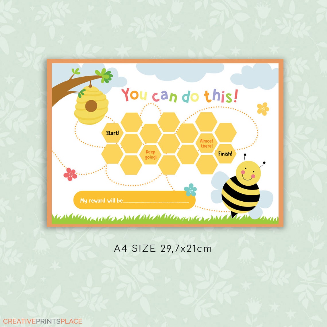 Printable Bee Reward Chart for Girls, You Can Do It Chart, Boy Reward ...