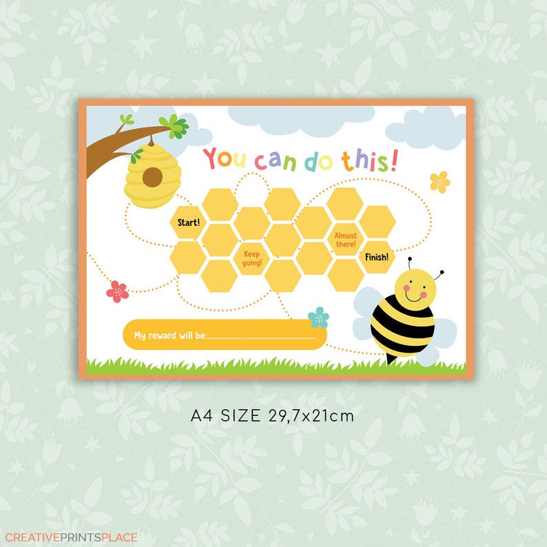 Printable Bee Reward Chart for Girls, You Can Do It Chart, Boy Reward ...