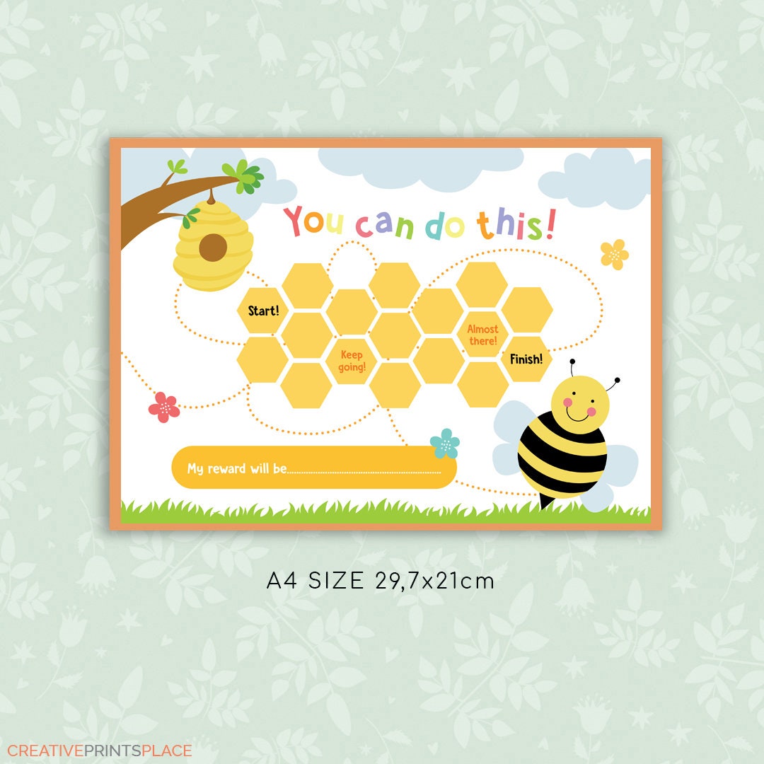 Printable Bee Reward Chart for Girls, You Can Do It Chart, Boy Reward ...