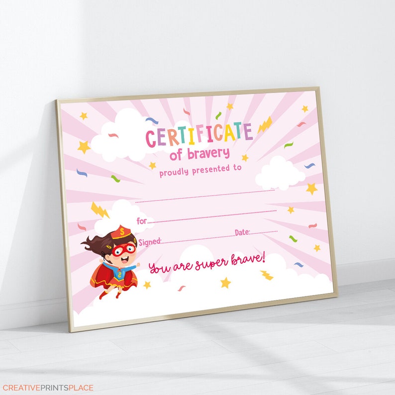 Super Hero Girl Printable Certificate of Bravery, Certificate for Girls ...