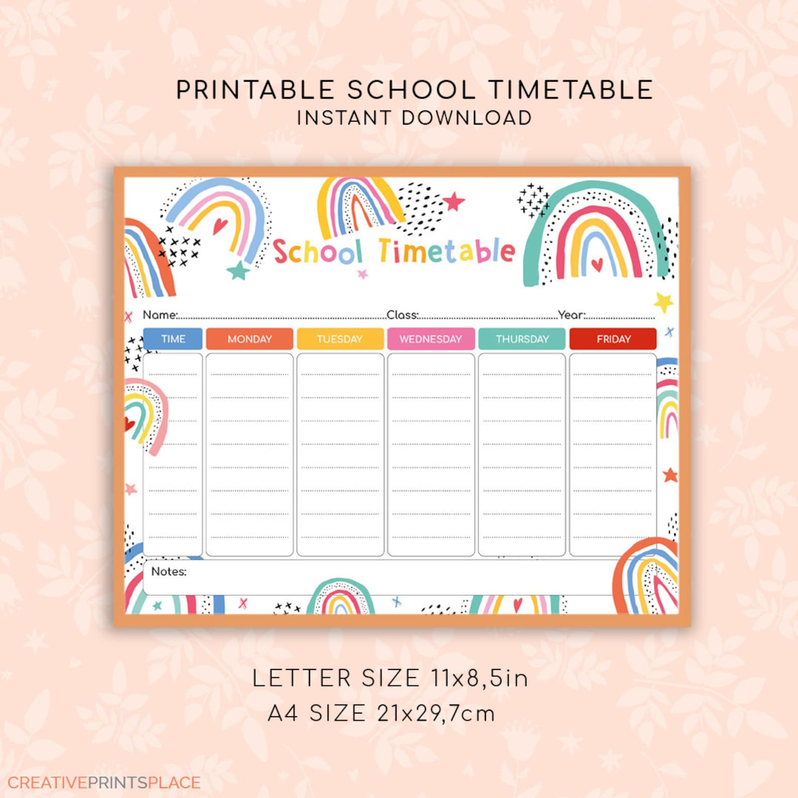Printable Rainbow School Timetable, Kids Daily Schedule, Back to School ...