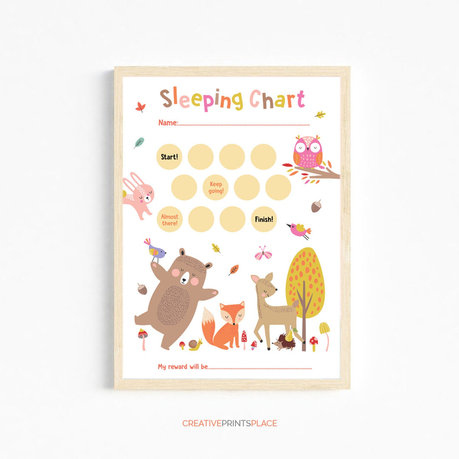 Printable Woodland Animals Sleeping Chart, Sleep Sticker Charts, Sleep ...