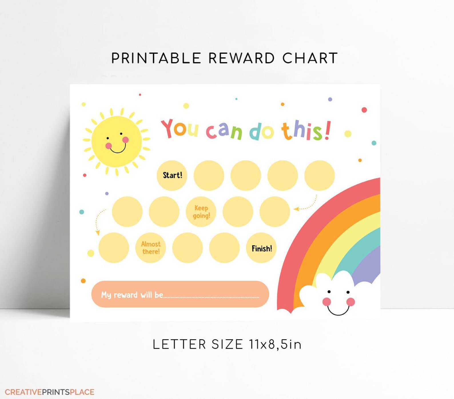Printable Rainbow Sun Reward Chart Girl's Sticker Chart - Etsy