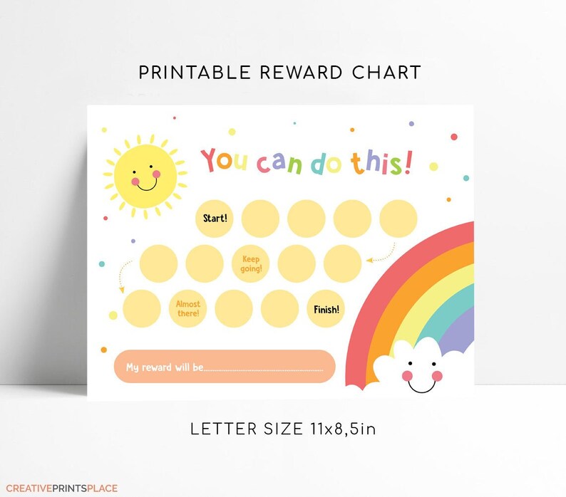 Printable Rainbow Sun Reward Chart Girl's Sticker Chart - Etsy