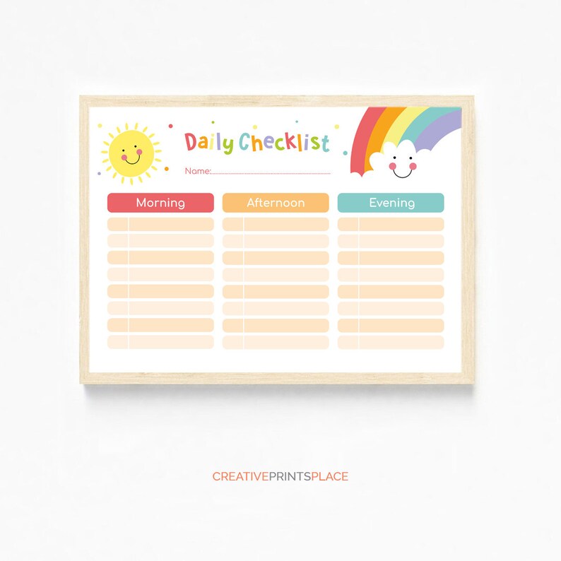 Printable Sun Rainbow Kids Daily Checklist Before and After - Etsy