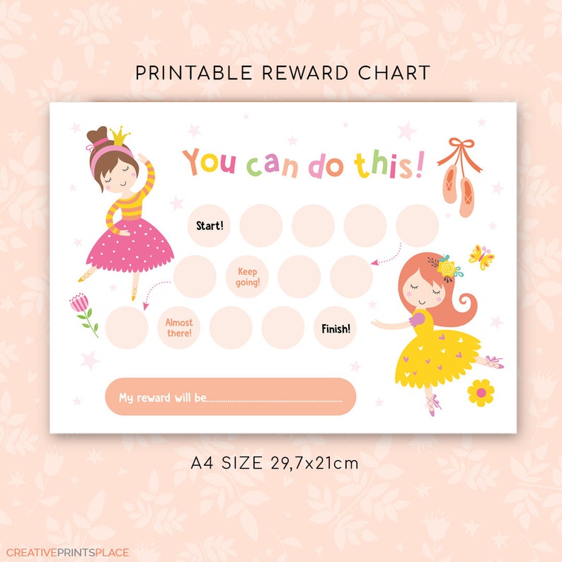 Printable Pink Orange Ballerina Reward Chart, Girl's Sticker Chart ...