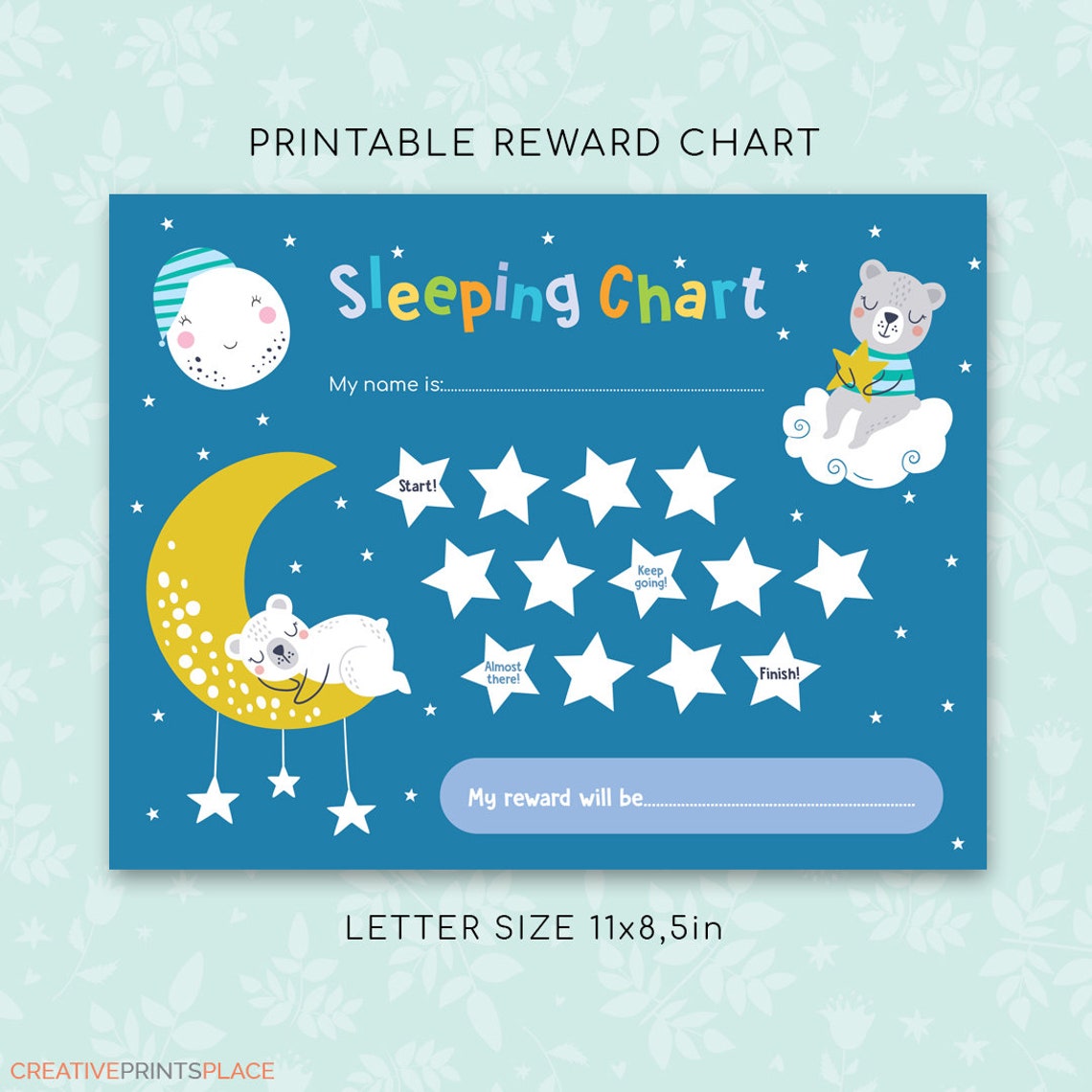 Printable Bear Sleeping Chart for Boys, Sleep Reward Chart, Toddler ...