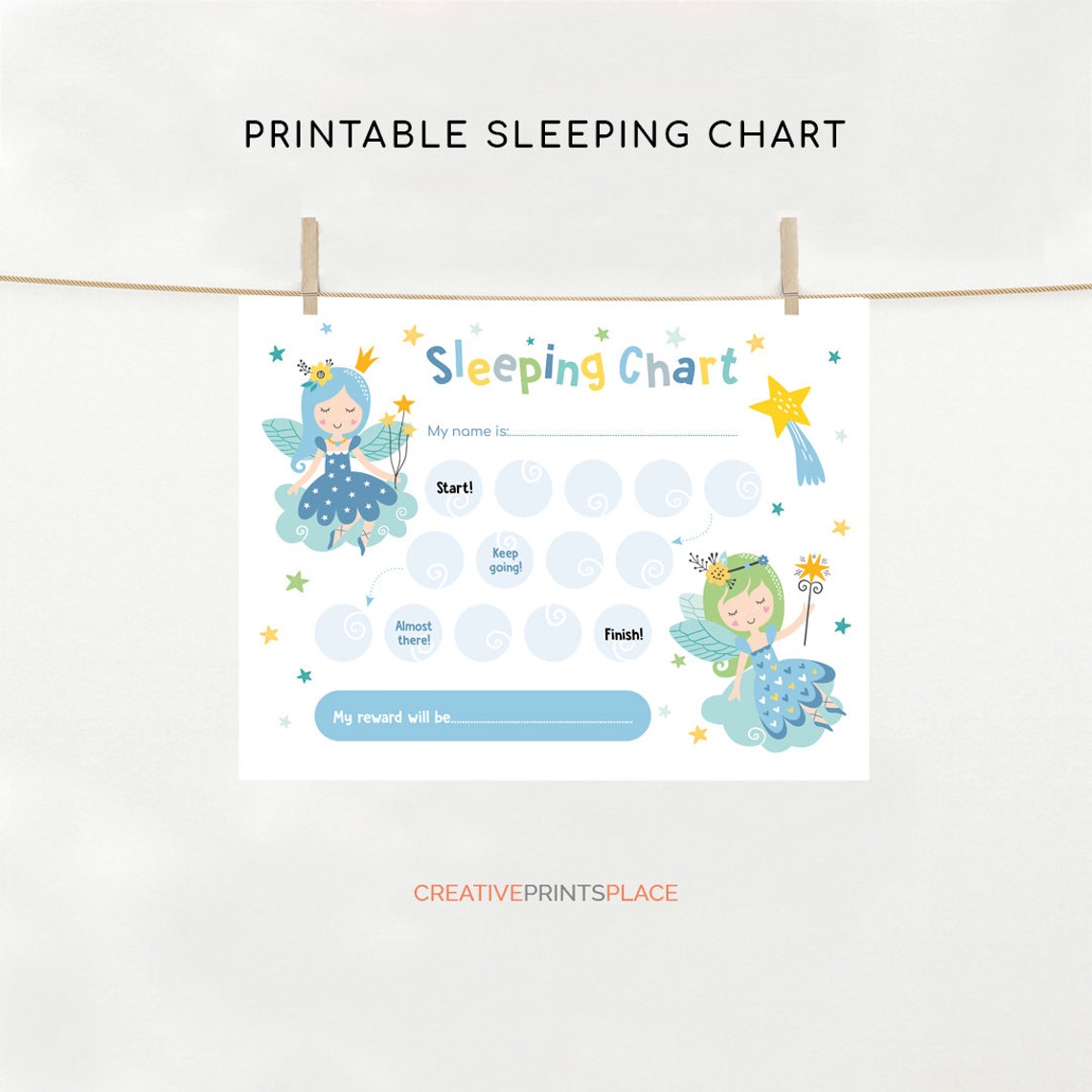 Printable Fairy Sleeping Chart for Boys: Good Night Routine (digital ...