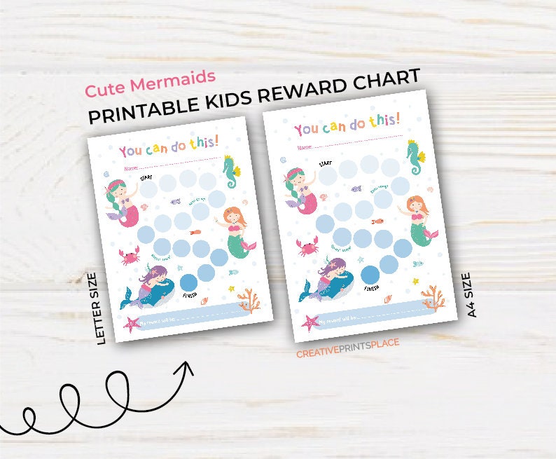 Printable Cute Mermaids Reward Chart, Girl's Sticker Chart, Instant ...