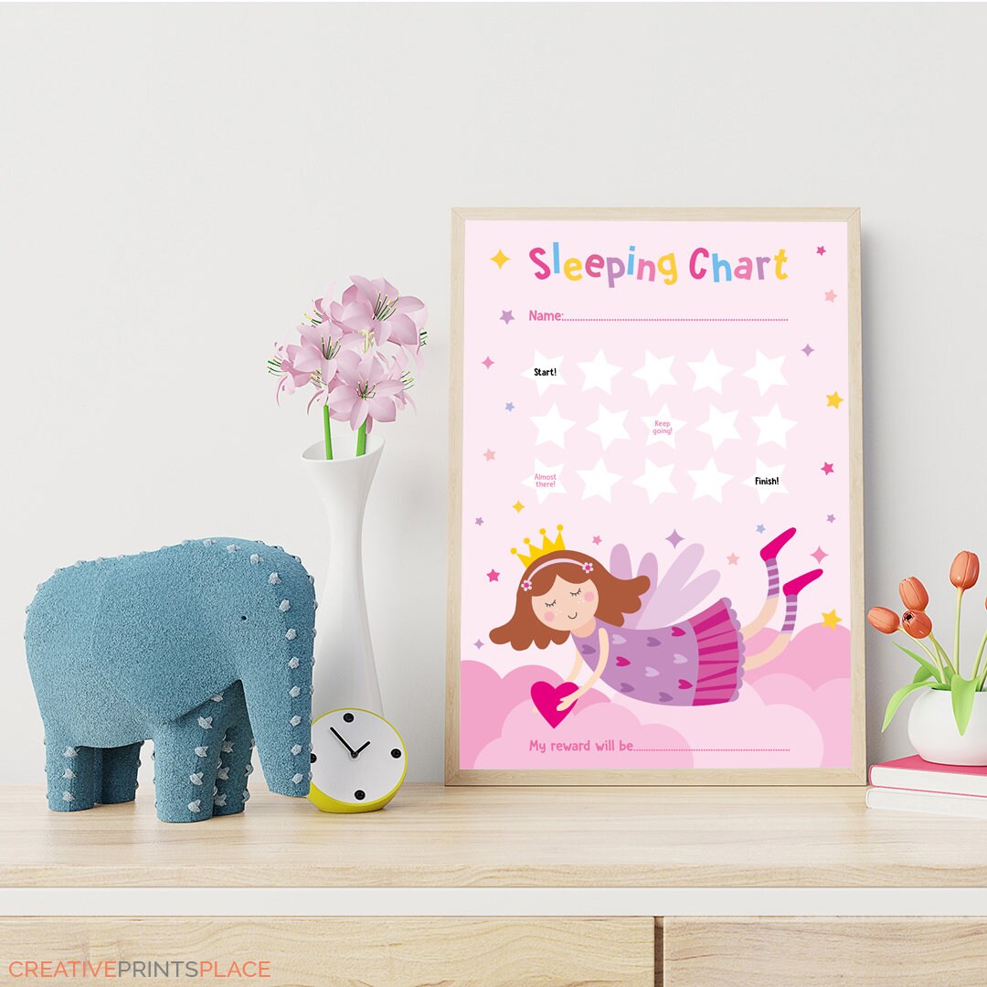 Pink Fairy Printable Sleeping Chart, Girl Sleep Tracker Chart, Bedtime ...
