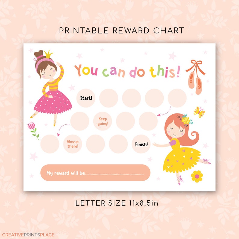 Printable Pink Orange Ballerina Reward Chart, Girl's Sticker Chart ...