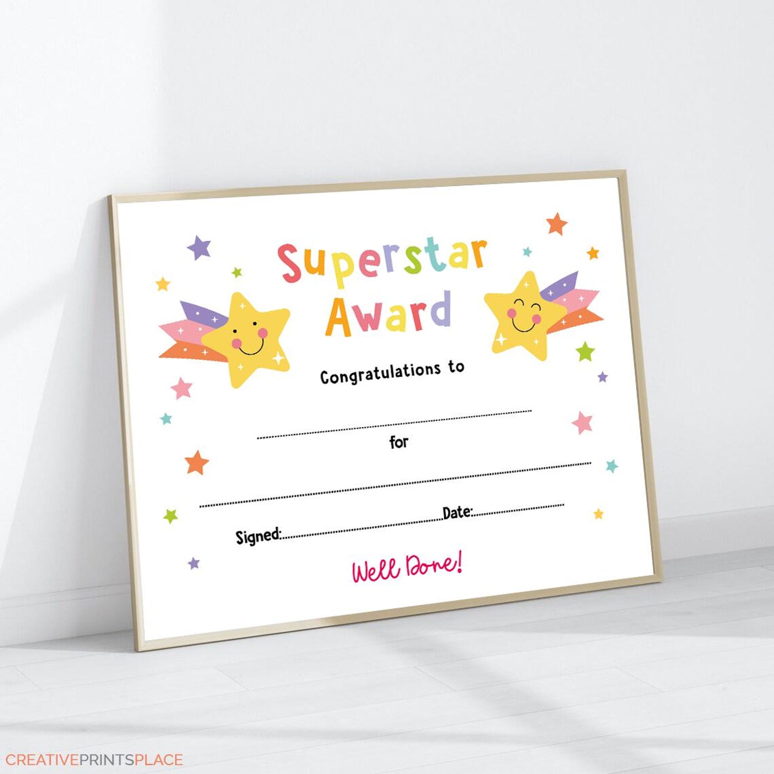 Printable Superstar Award Certificate: Kids School Achievement (digital ...