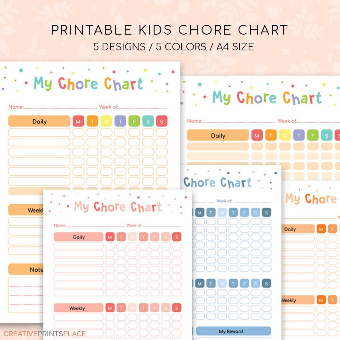 Printable Kids Chore Chart Daily Weekly Monthly Chores | Etsy